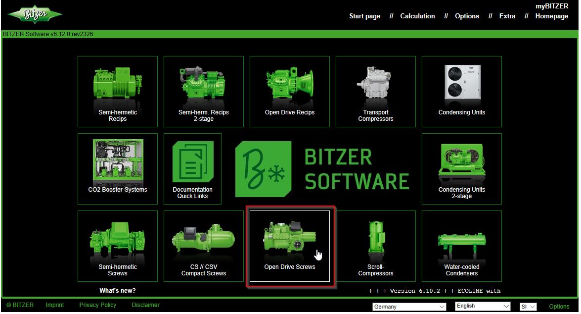 Selecting compressors via Bitzer Software