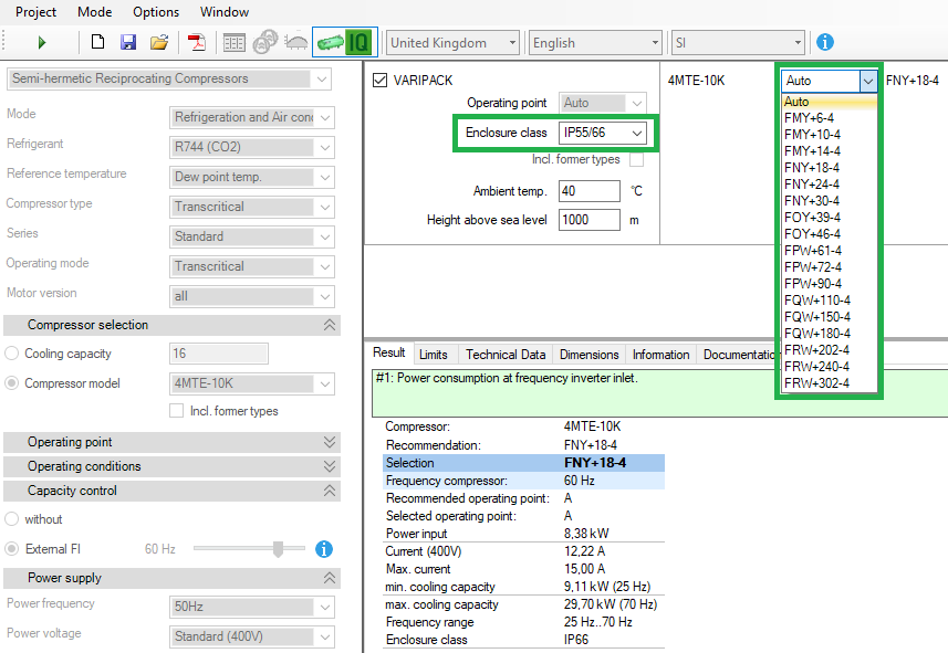 Selection with the Bitzer Software