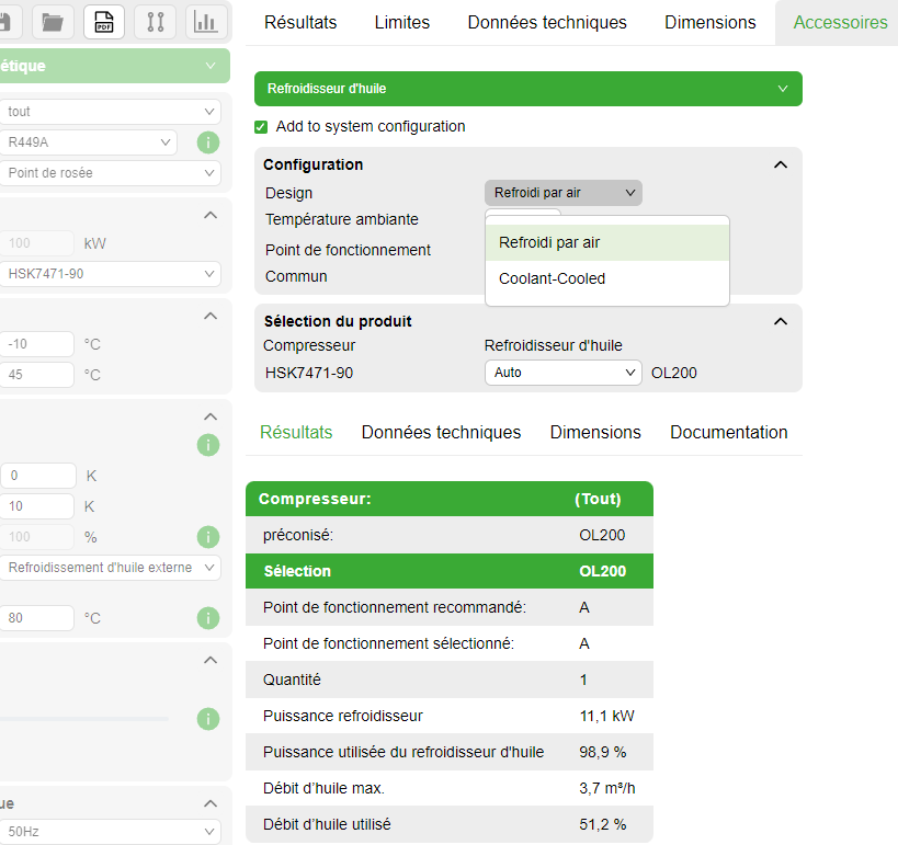 Sélection des refroidisseurs d’huile avec Bitzer Software