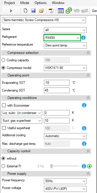 Selecting the oil cooler with the Bitzer Software