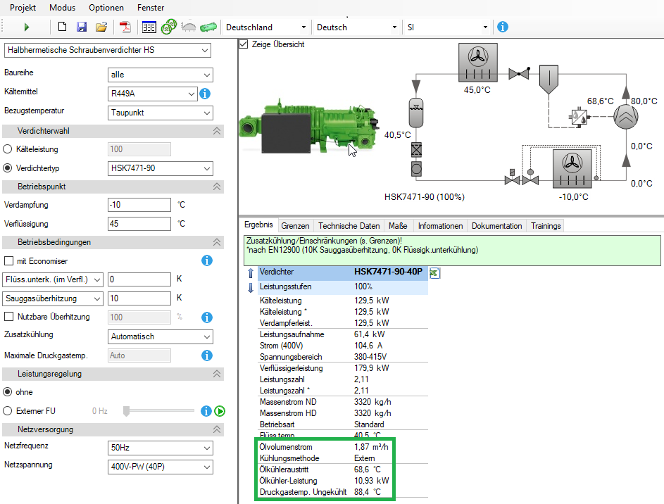 Ölkühlerauswahl mit der Bitzer Software