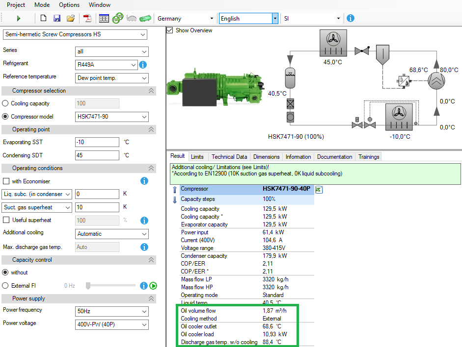 Selecting the oil cooler with the Bitzer Software