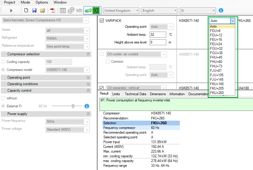 Selection with the Bitzer Software