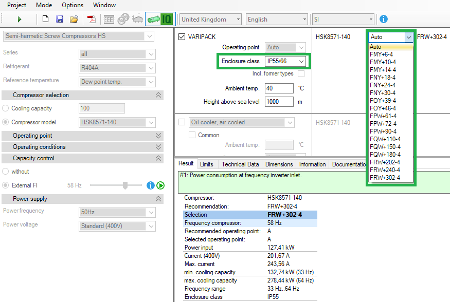 Selection with the Bitzer Software