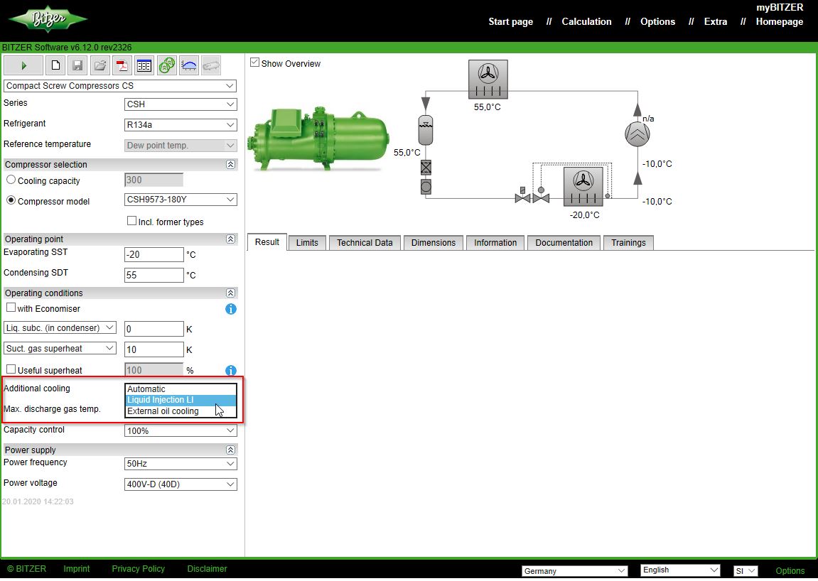 Liquid injection in the BITZER SOFTWARE